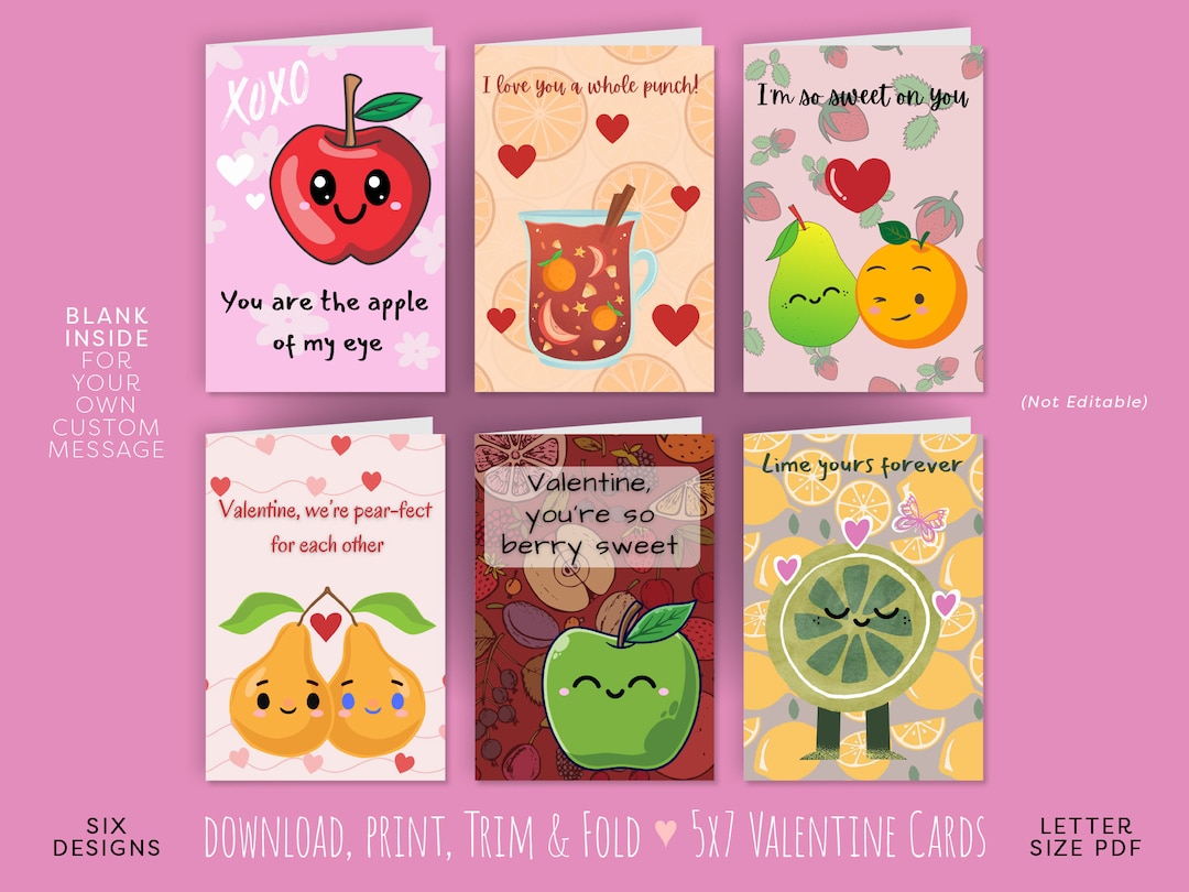 Valentines Day Cards / Fruit Valentines Cards / Hearts / Cute Fruit ...