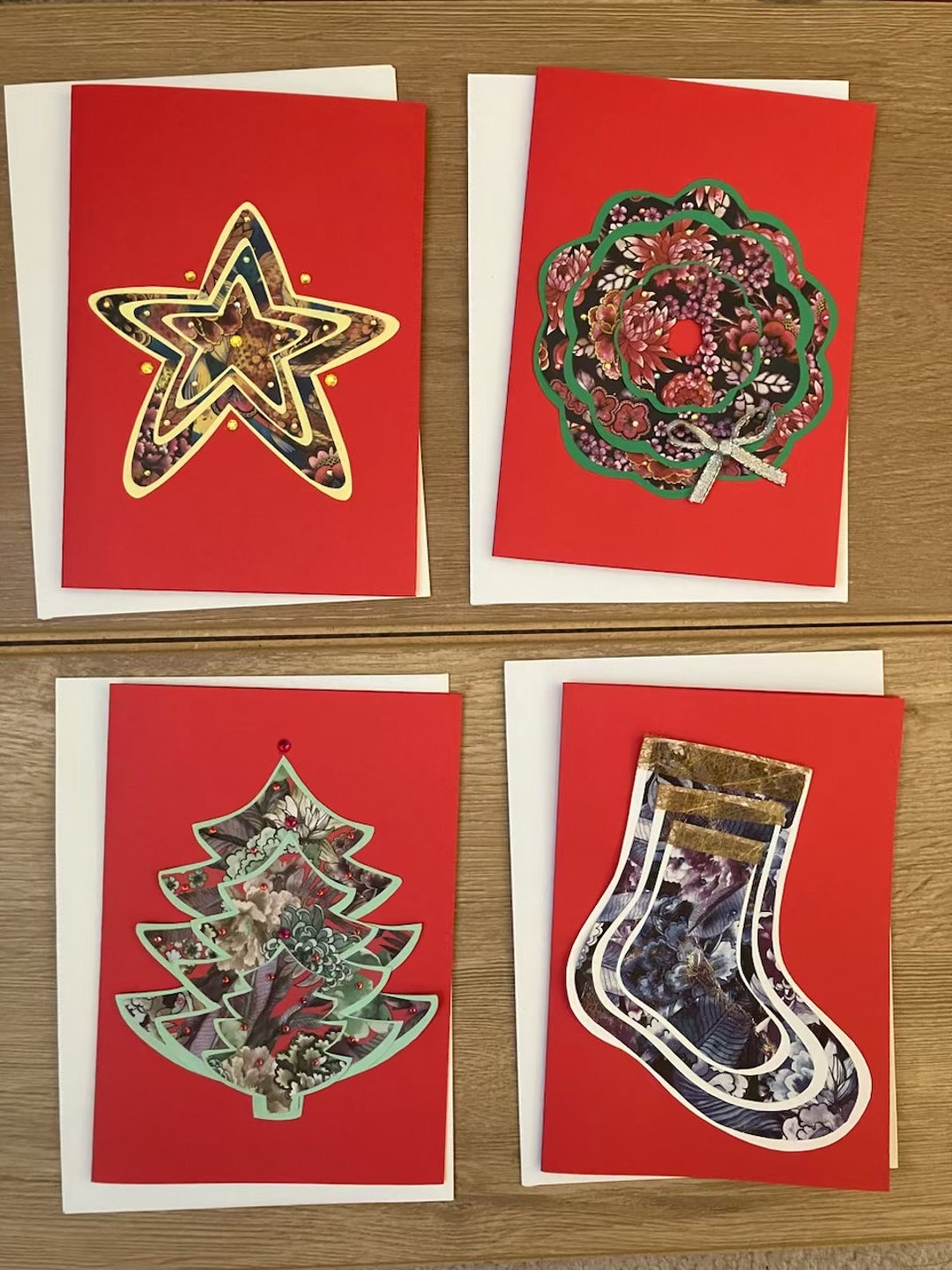 Christmas Cards, Holiday Cards, Paper Collage Notecards, Handmade ...