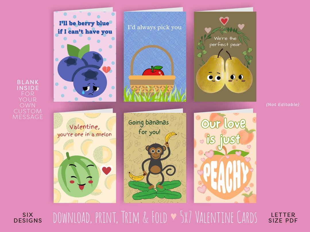 Valentines Day Cards / Fruit Valentines Cards / Hearts / Cute Fruit ...