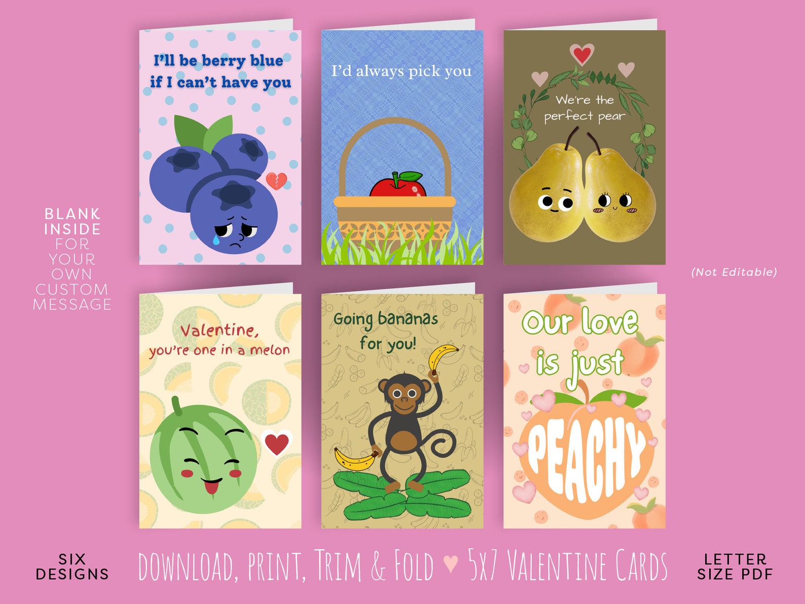 Valentines Day Cards / Fruit Valentines Cards / Hearts / Cute Fruit ...