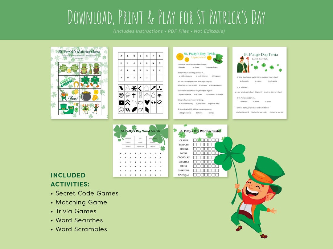 Printable Pdfs, Saint Patricks Day Activities, All Ages, Luck, Irish ...