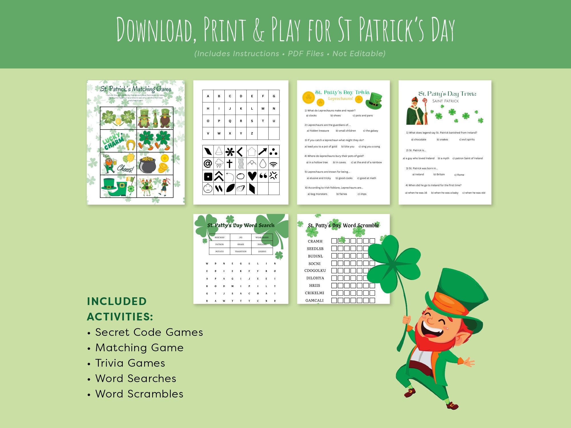 Printable Pdfs, Saint Patricks Day Activities, All Ages, Luck, Irish ...