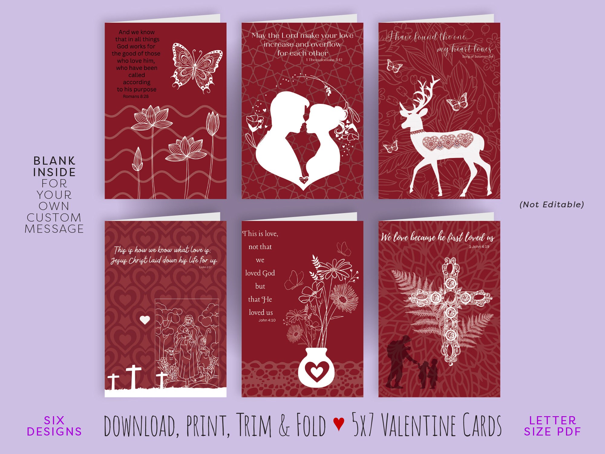 Printable Cards, Valentines Day, 5x7 Cards, Diy, Print Your Own ...