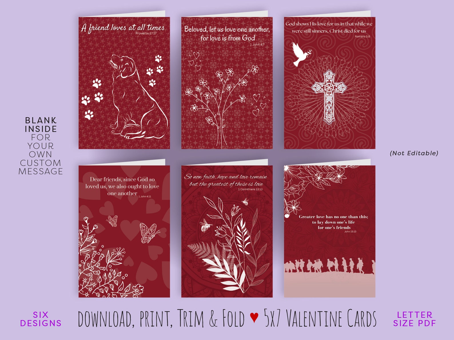 Printable Cards, Valentines Day, 5x7 Cards, Diy, Print Your Own ...