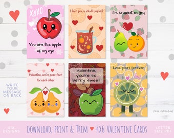 Valentines Day Cards / Fruit Valentines Cards / Hearts / Cute Fruit ...