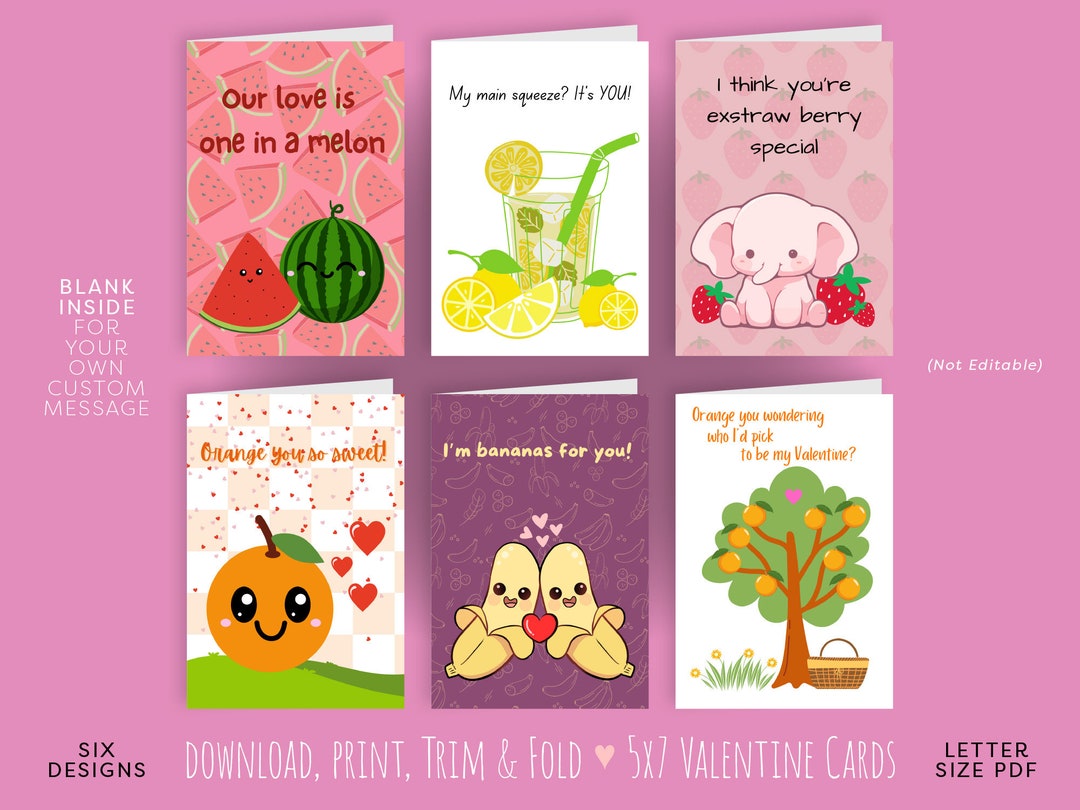 Valentines Day Cards / Fruit Valentines Cards / Hearts / Cute Fruit ...