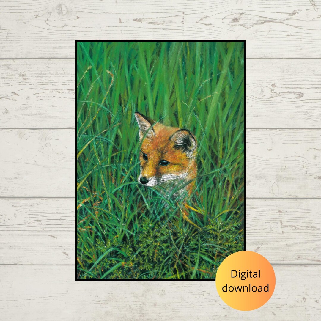 Art Print of Fox Hiding in Tall Grass, Realistic Portrait of Red Fox ...