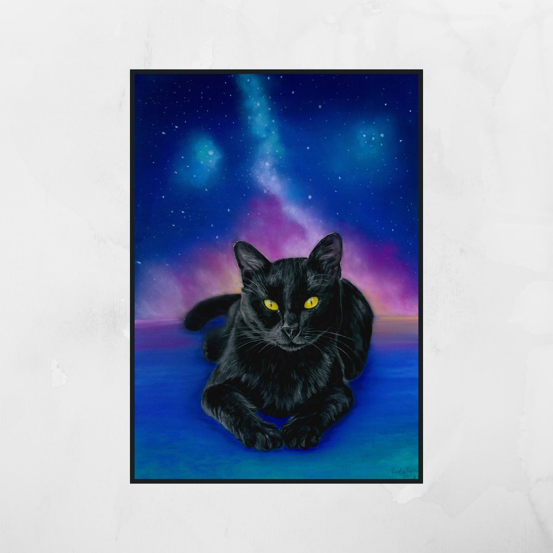 Black Cat Galaxy Art | Space Cat Artwork | Black Cat Lover Gift ...