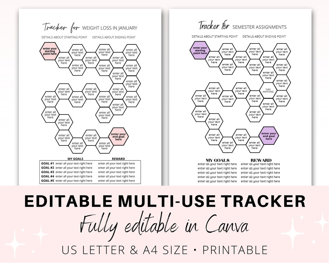 Editable Hexagon Tracker: Weight Loss, Assignments, Fitness (digital ...