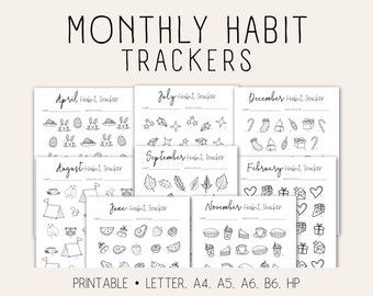 Monthly Trackers Bundle, Bullet Journal A5 Monthly Inserts, Printable ...