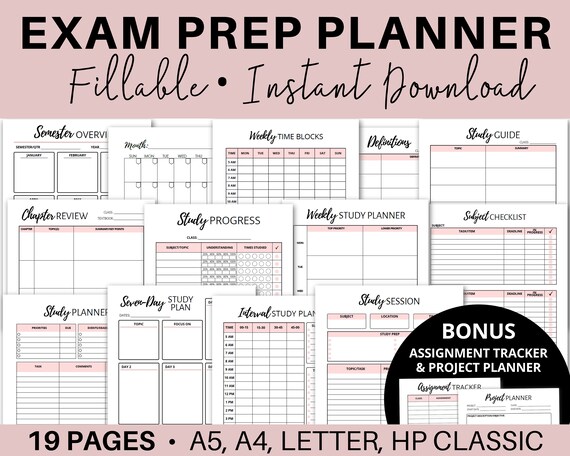 Student Exam Prep Kit Printable Exam Planner HP College Exam - Etsy ...