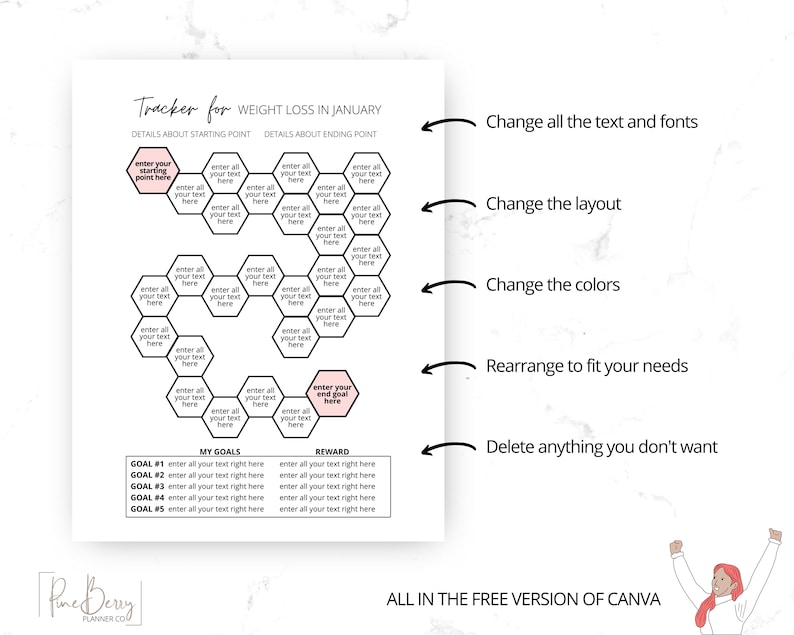 Editable Hexagon Tracker: Weight Loss, Assignments, Fitness (digital ...