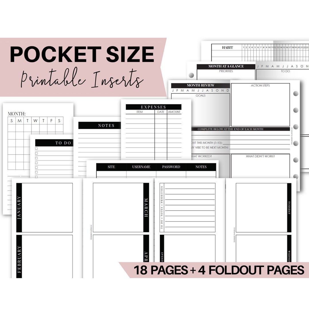 Pocket Planner Inserts Bundle: Habit Tracker, Expenses, Year at a ...
