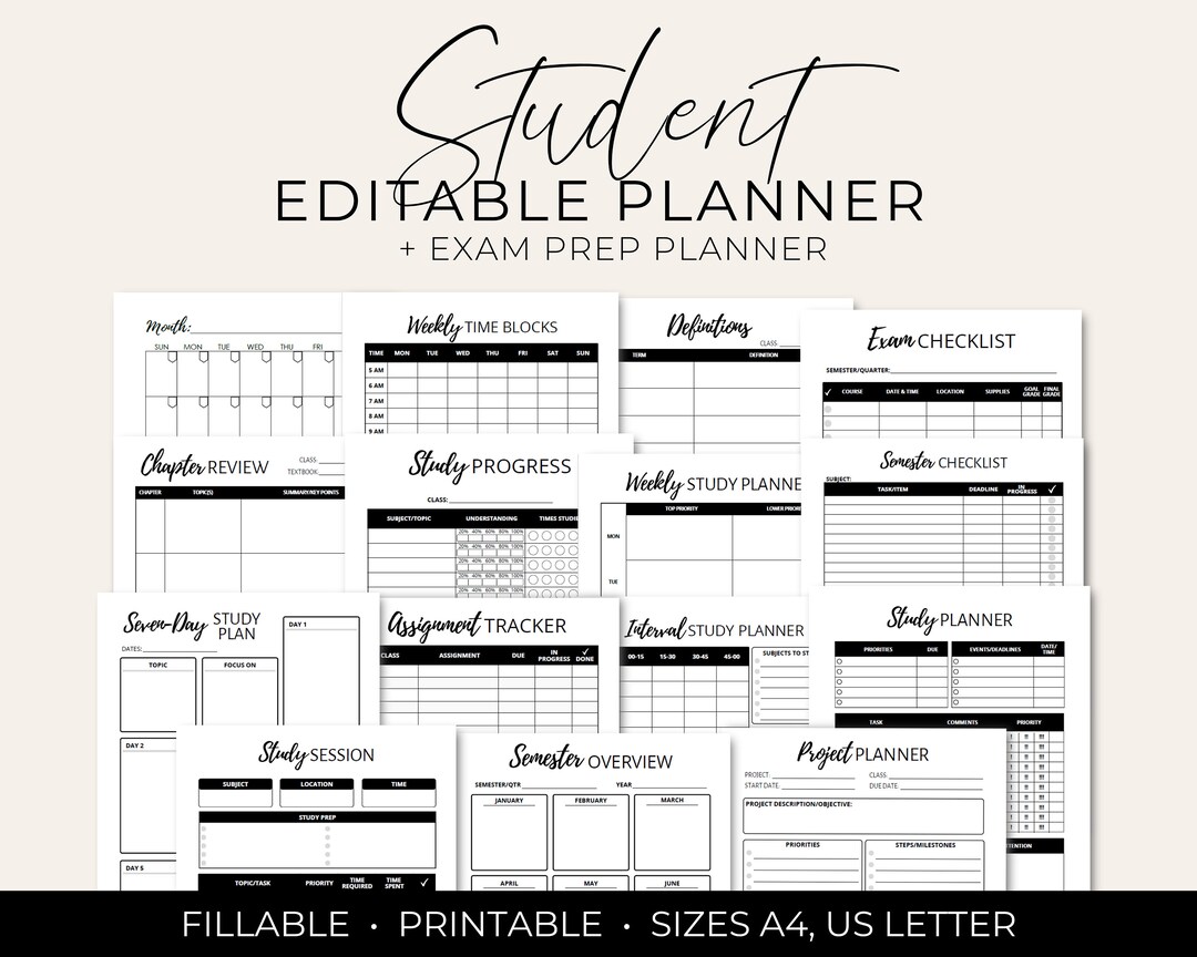 Student Planner and Exam Prep Kit, Printable Exam Planner, College Exam ...