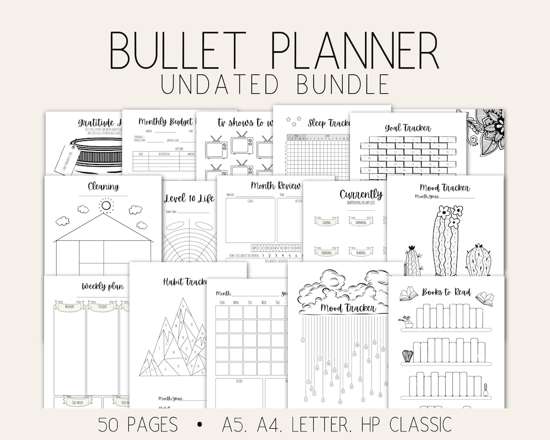 Bullet Planner Printables, Dot Grid Journal Bundle, Trackers, Printable ...