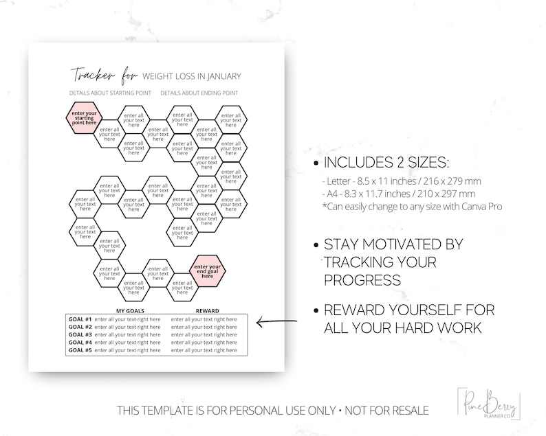 Editable Hexagon Tracker: Weight Loss, Assignments, Fitness (digital ...