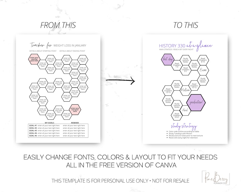 Editable Hexagon Tracker: Weight Loss, Assignments, Fitness (digital ...