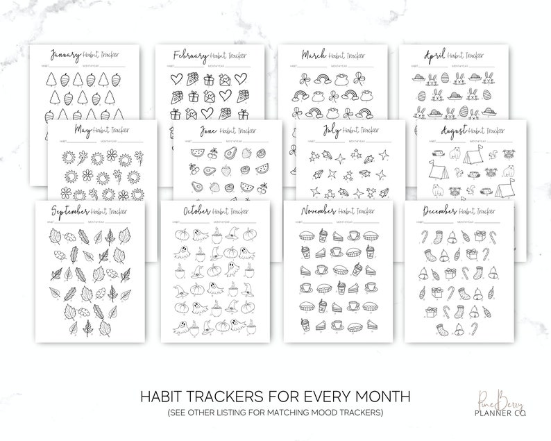 Monthly Bullet Journal Habit Trackers Bundle 12 Months of - Etsy