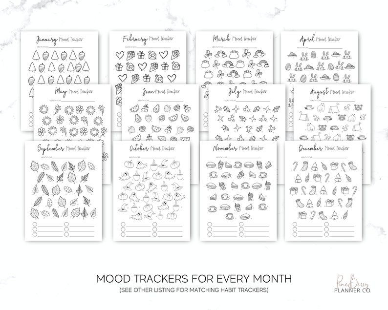 Monthly Bullet Journal Mood Trackers Bundle, Printable Bujo Inserts - Etsy