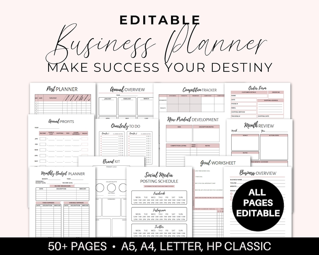 Editable Business Planner Printable PDF, Small Business Owner Planning ...