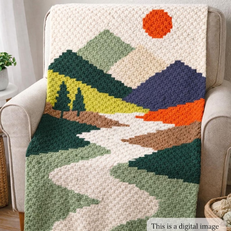 Mountain Landscape C2C Crochet Blanket Pattern | Modern Nature Afghan ...