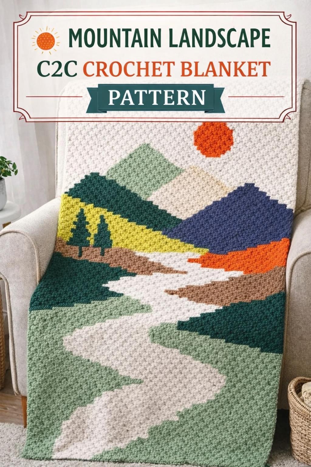 Mountain Landscape C2C Crochet Blanket Pattern | Modern Nature Afghan ...