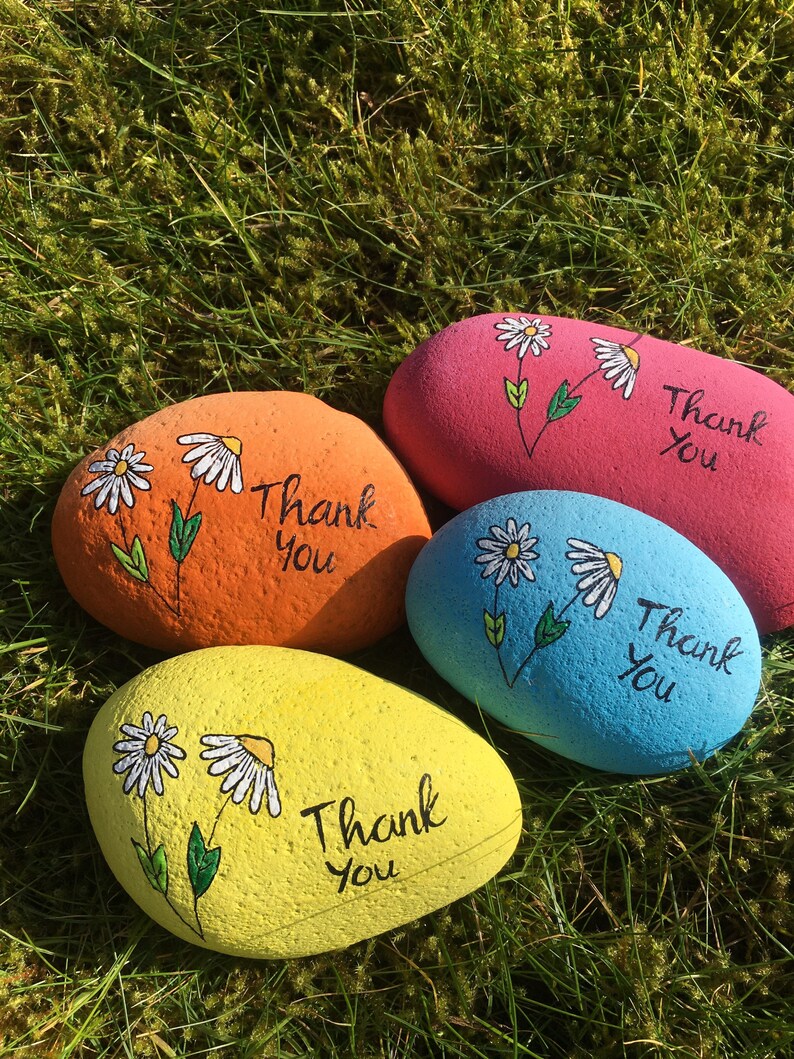 Blue Thank You Rock-painted Rock - Etsy