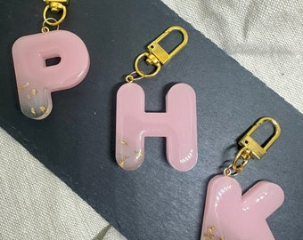 Resin Alphabet Keychain, Letter M, Pink With Gold Leaf. - Etsy