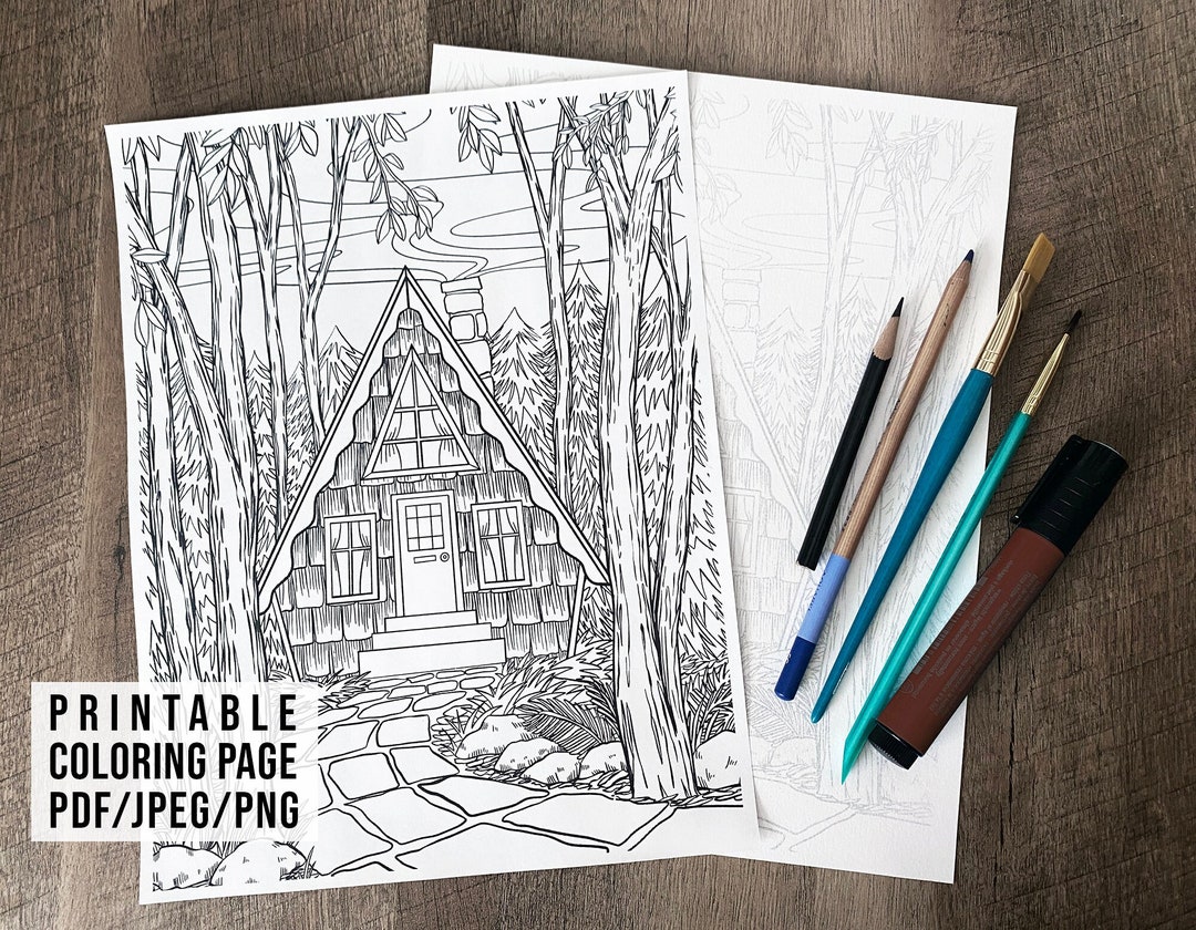 Printable A Frame Cabin Coloring Page - Instant Digital Download - PDF ...
