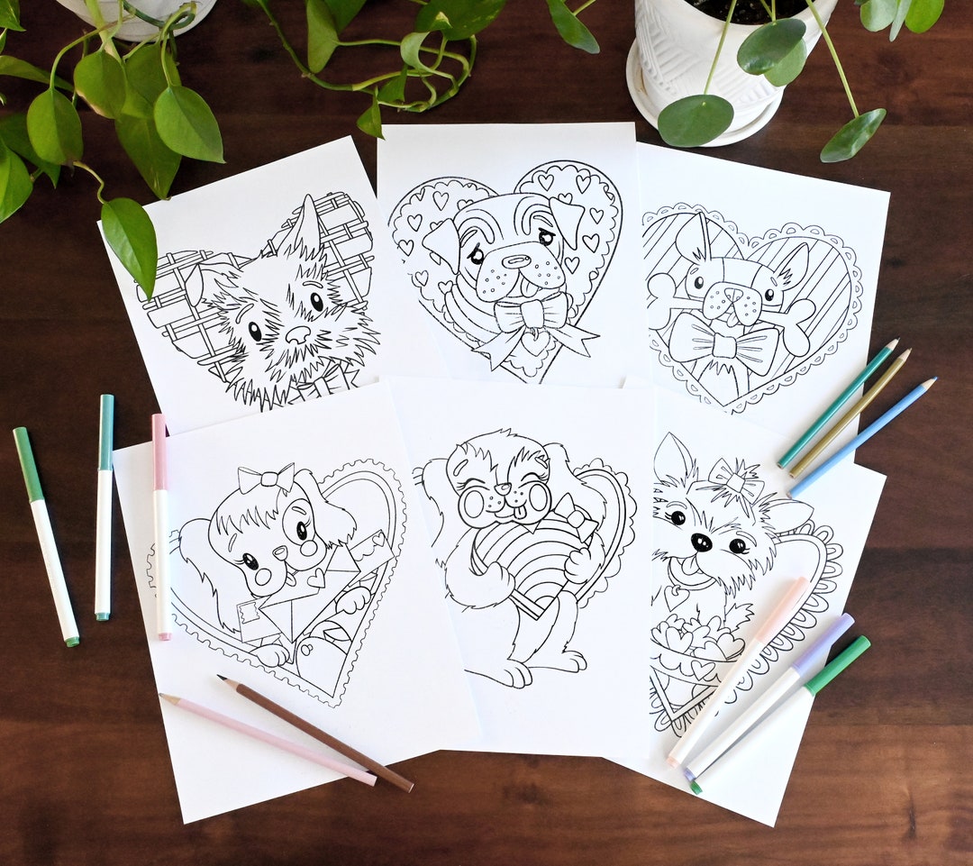 Printable Puppy Valentine's Coloring Pages - Instant Digital Download ...