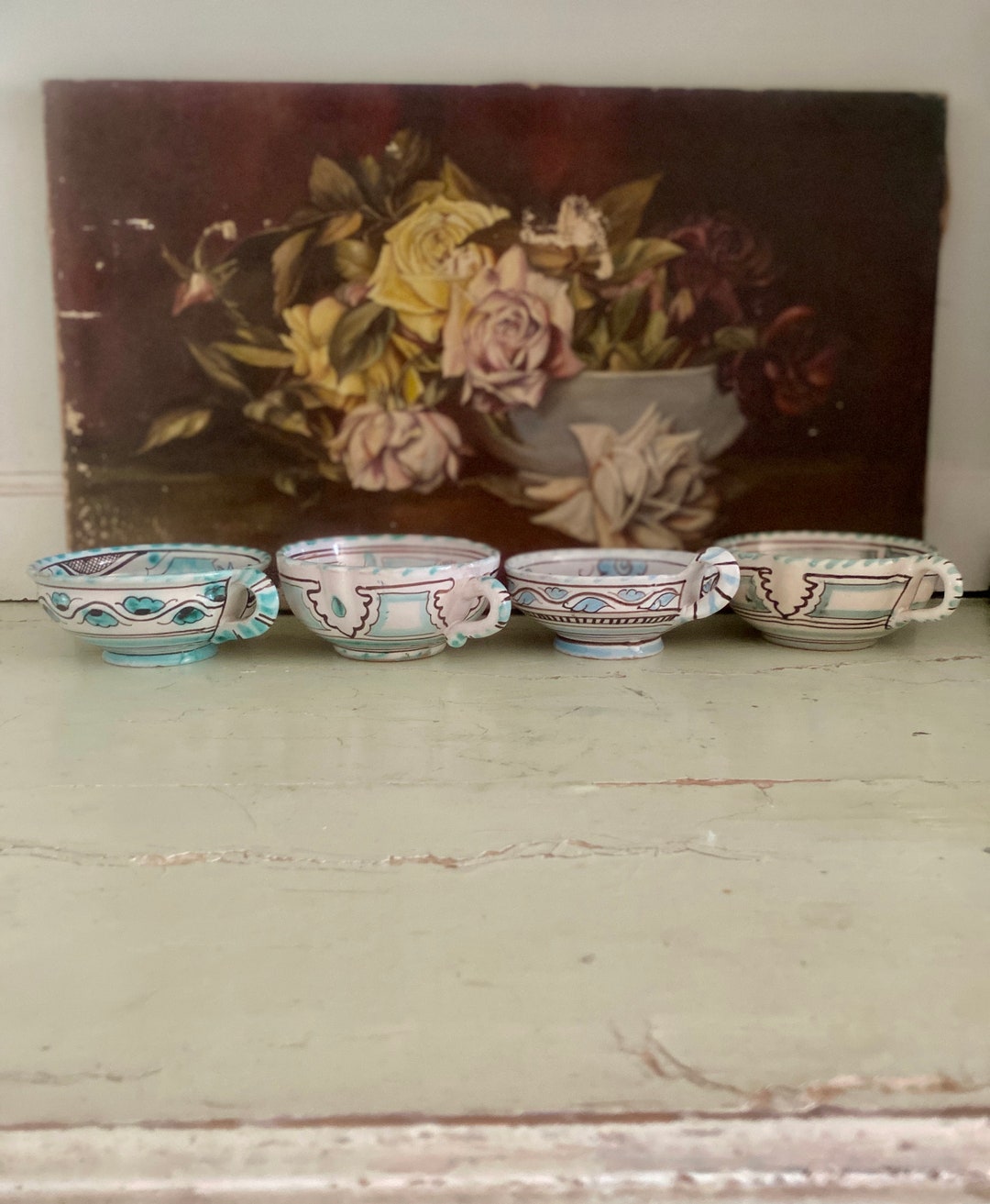 Antique Orvieto Tin-glazed Faience Majolica Pottery 4 Flat Tea Cups ...