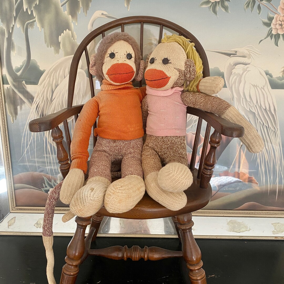 Vintage 70's Hippie Sock-monkeys Groovy Couple Turtle-neck Sweaters American Folk Art of the ...