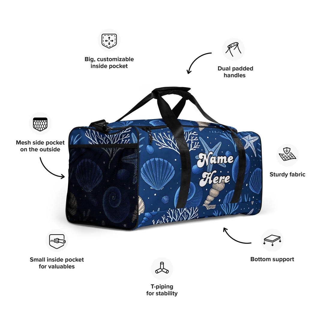 Custom Name Ocean Duffle Bag, Personalized Nautical Gym Bag, Customized ...