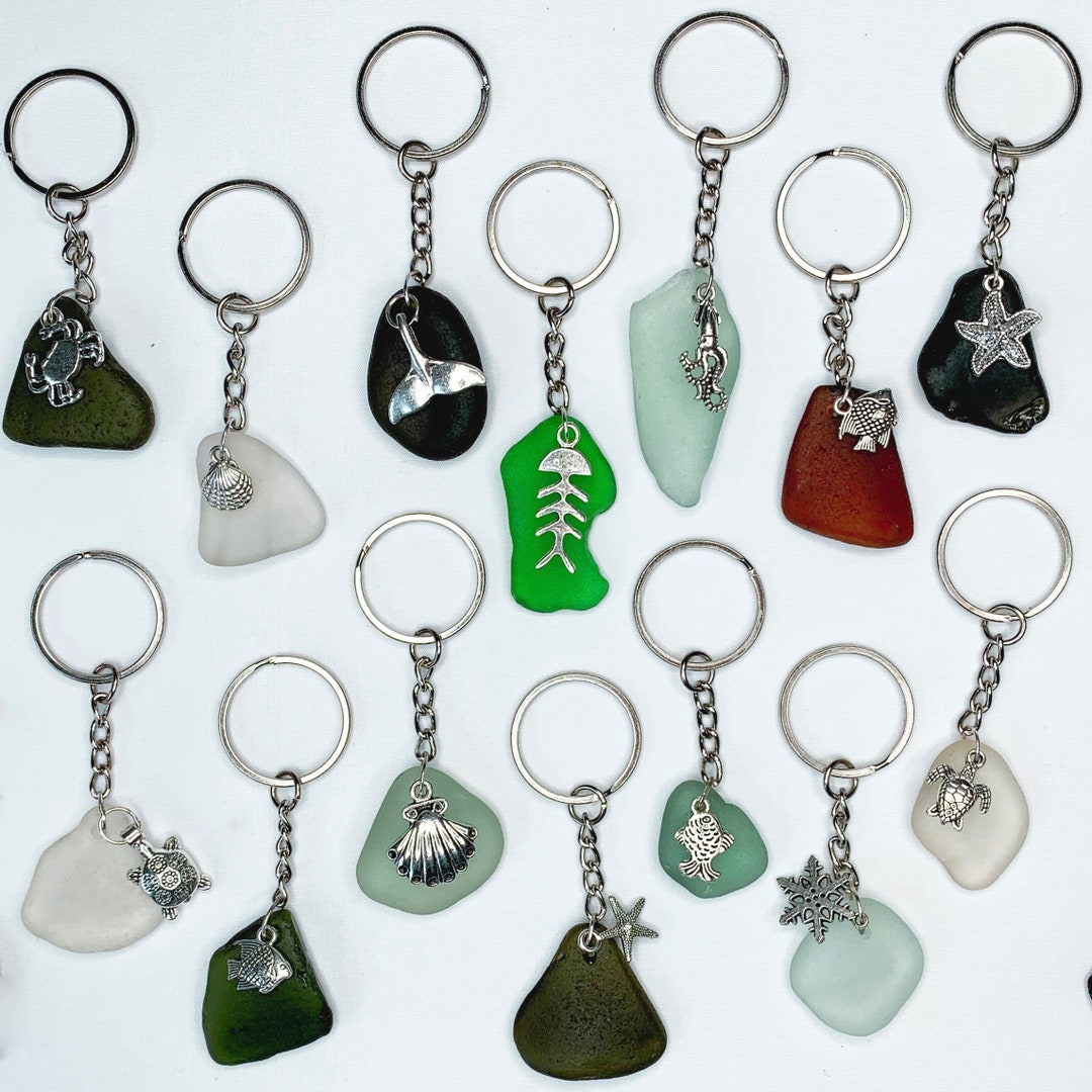 English Sea Glass Keychain, Beach Keyring, Key Ring, Seaglass Key Chain ...