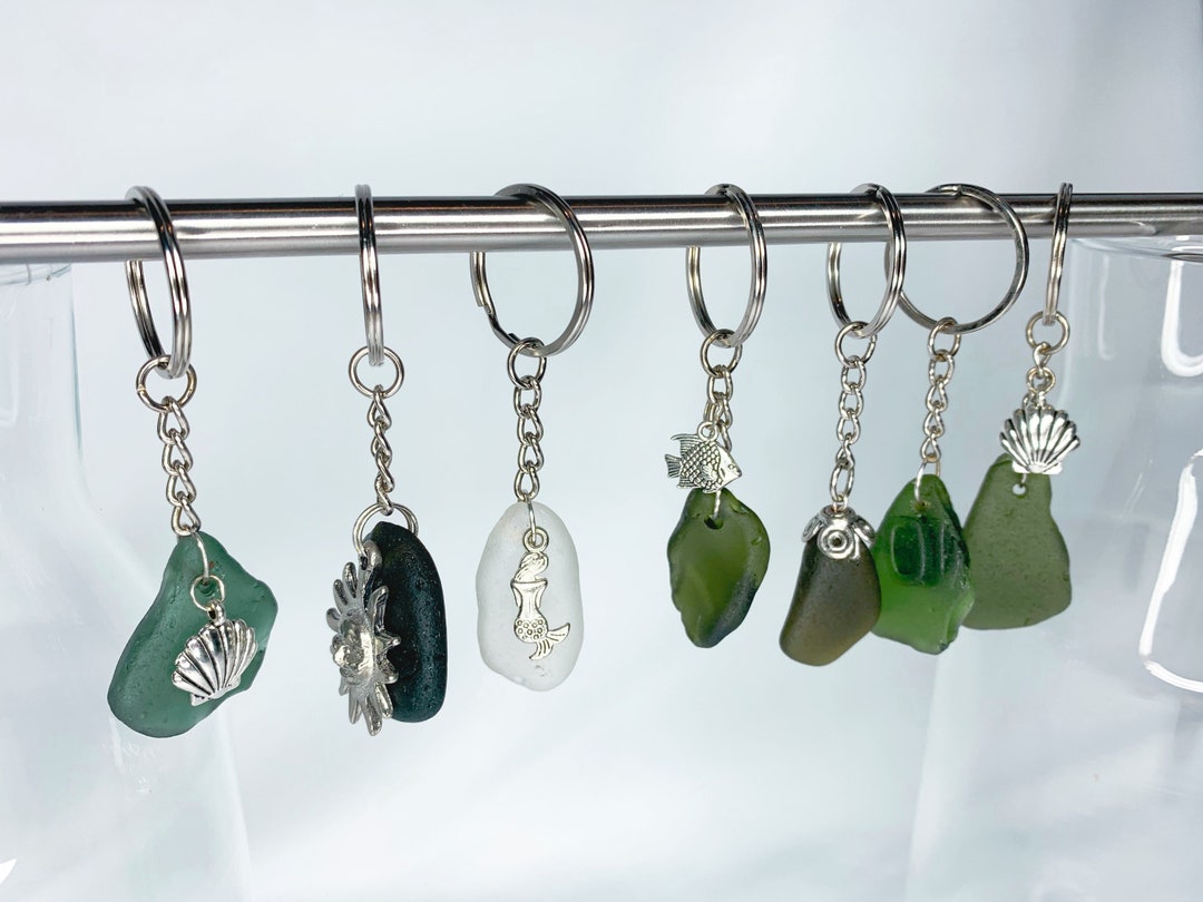 English Sea Glass Keychain, Beach Keyring, Key Ring, Seaglass Key Chain ...