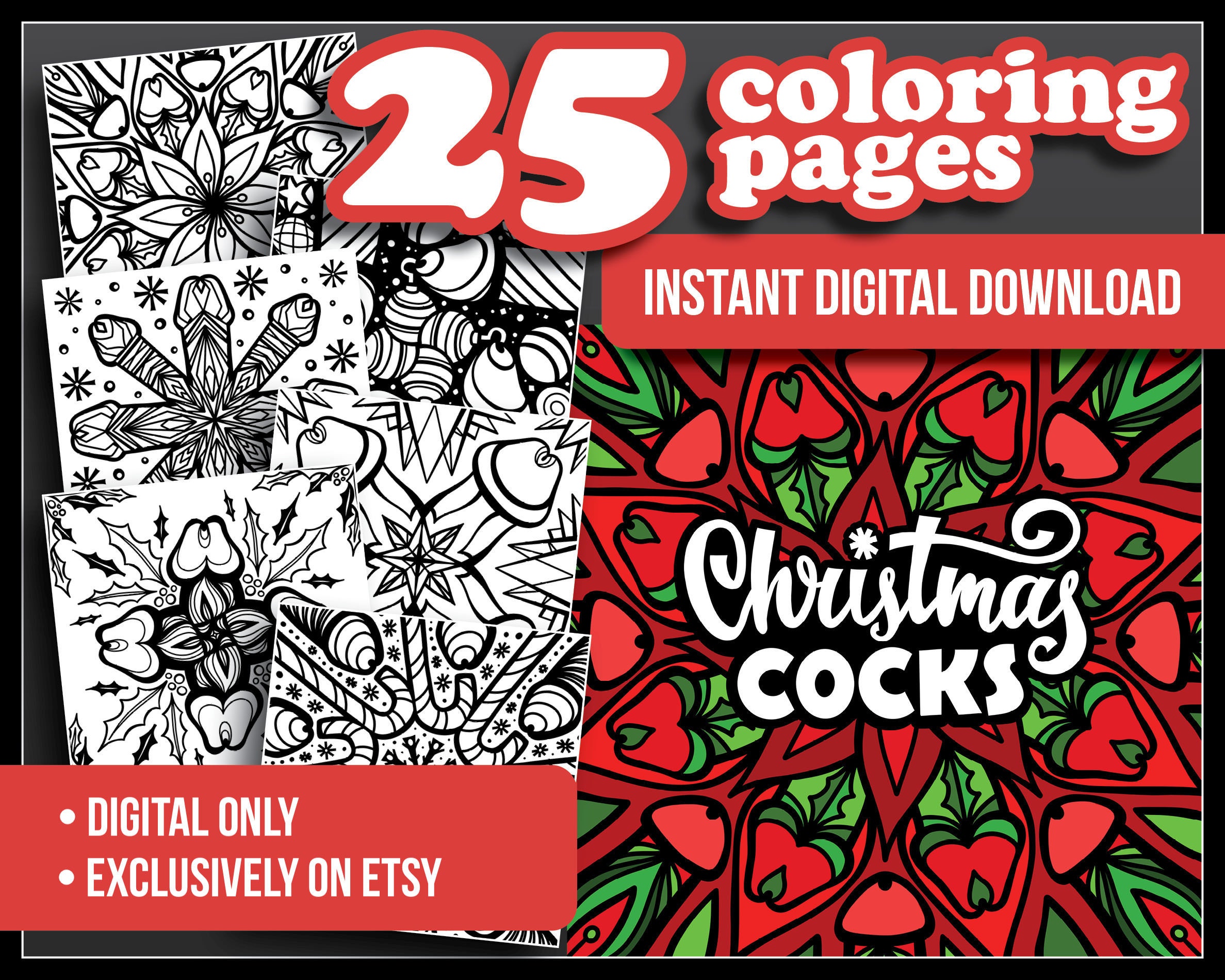 Christmas Cocks Penis Christmas Coloring Book 25 Printable Coloring Pages For Adults Instant