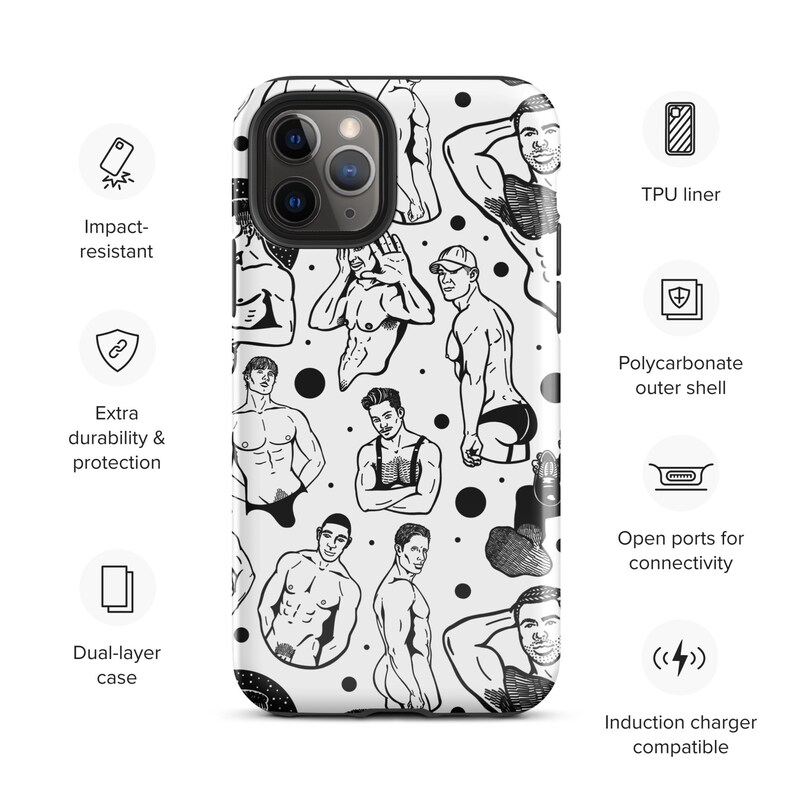 Pin-up Polka Dots Tough Case for Iphone® Gay Pin-up, Shirtless Men, Sexy Guys, Hand-drawn ...