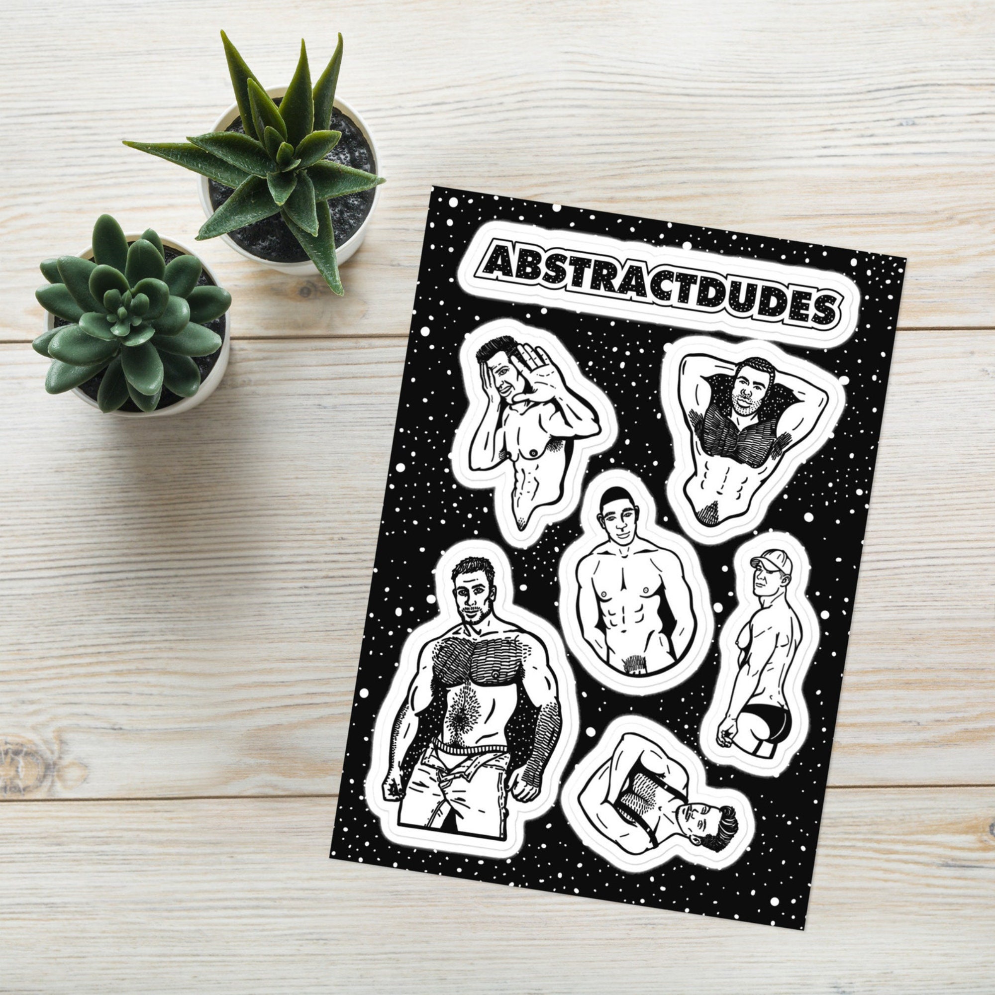 Shirtless Hunk Stickers Sexy Dudes, Gay Art Sticker Sheet With 7 ...