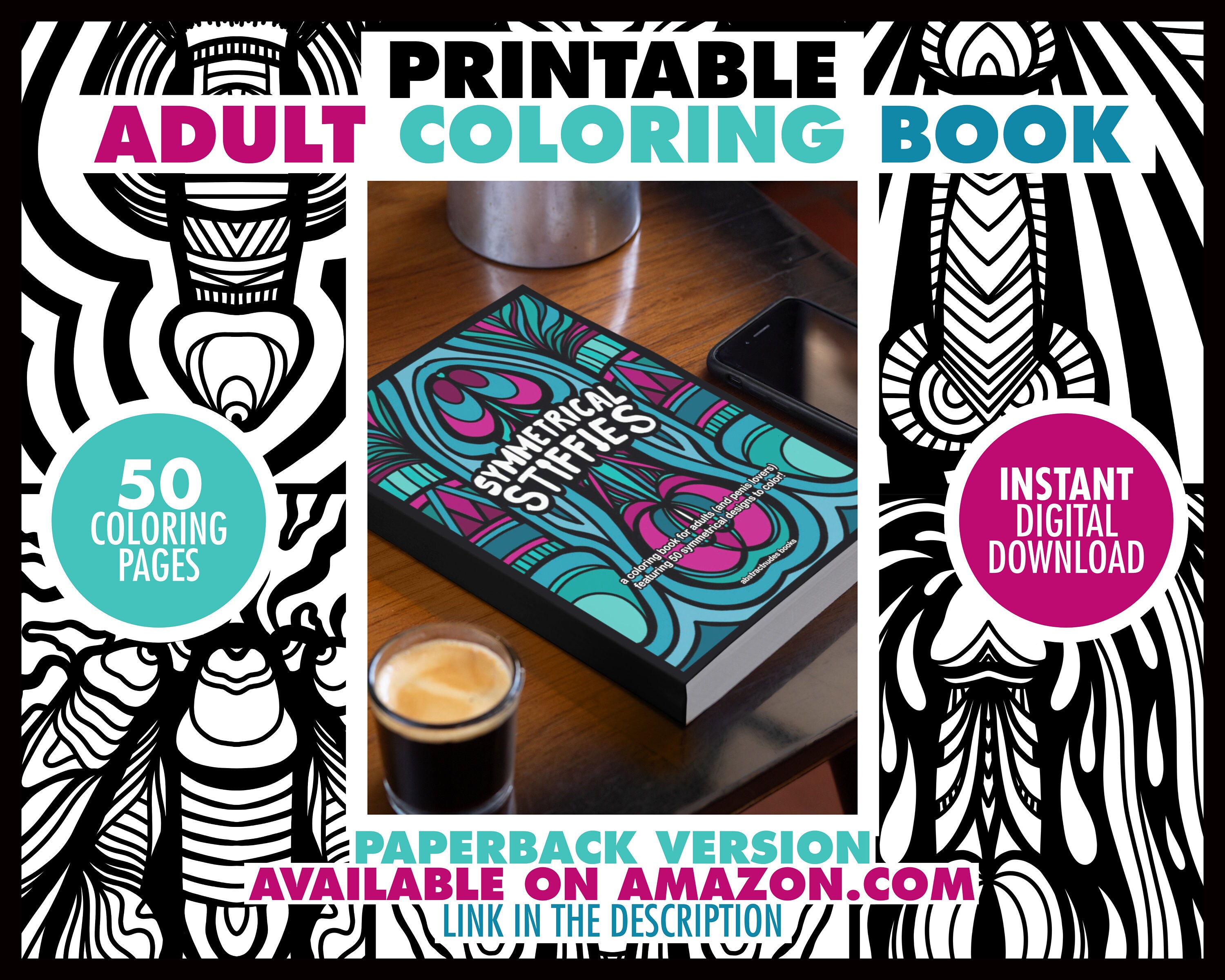 Symmetrical Stiffies: Penis Coloring Book 50 Printable Coloring Pages ...