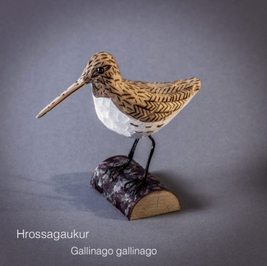 Hand Carved Wood Snipe From Icelandic Birch Wood - Gallinago Gallinago ...