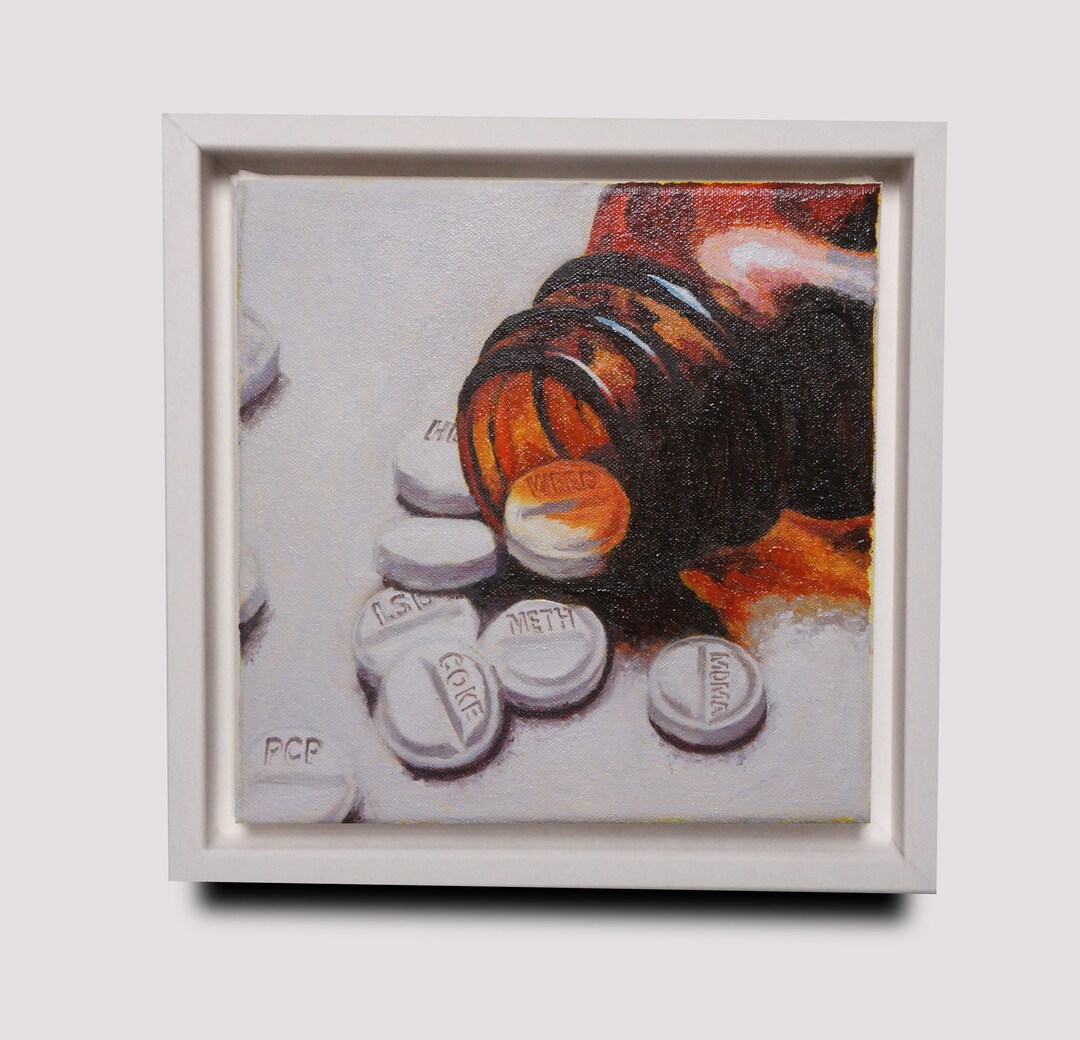 Drugs Oil Painting of a Medicine Bottle With Tablets of Illegal Drug ...