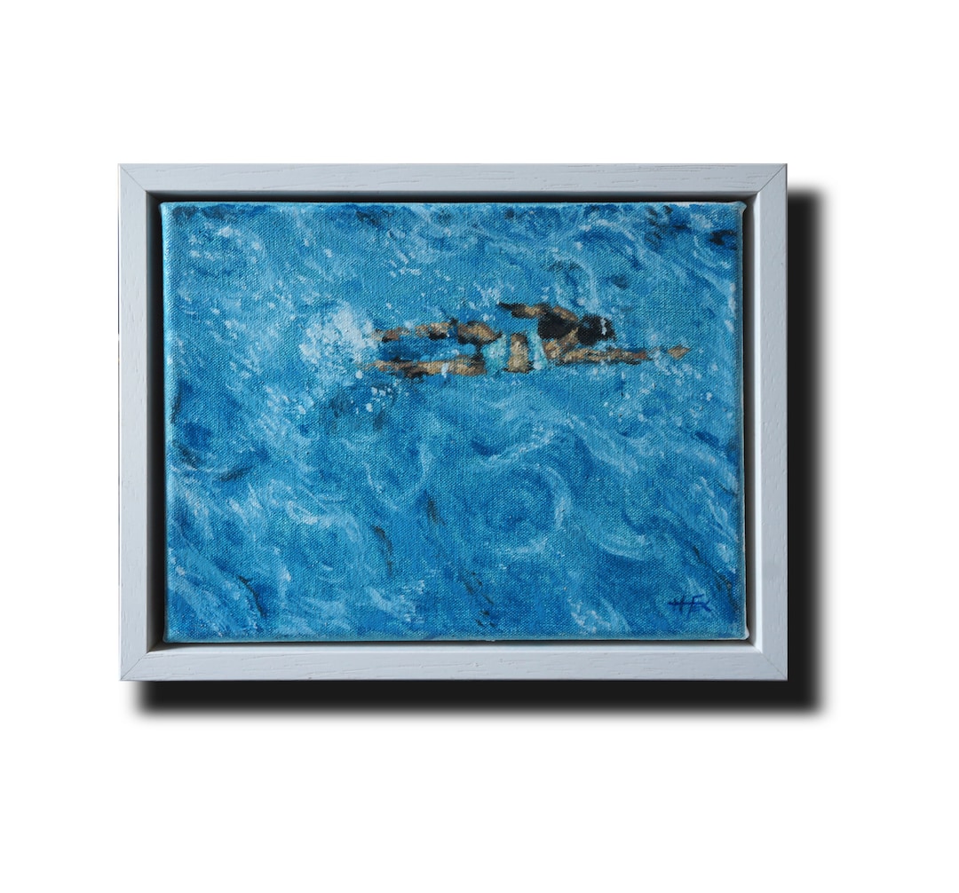 Swim Oil Painting of a Young Woman Swimming in a Pool Wearing a Bikini ...