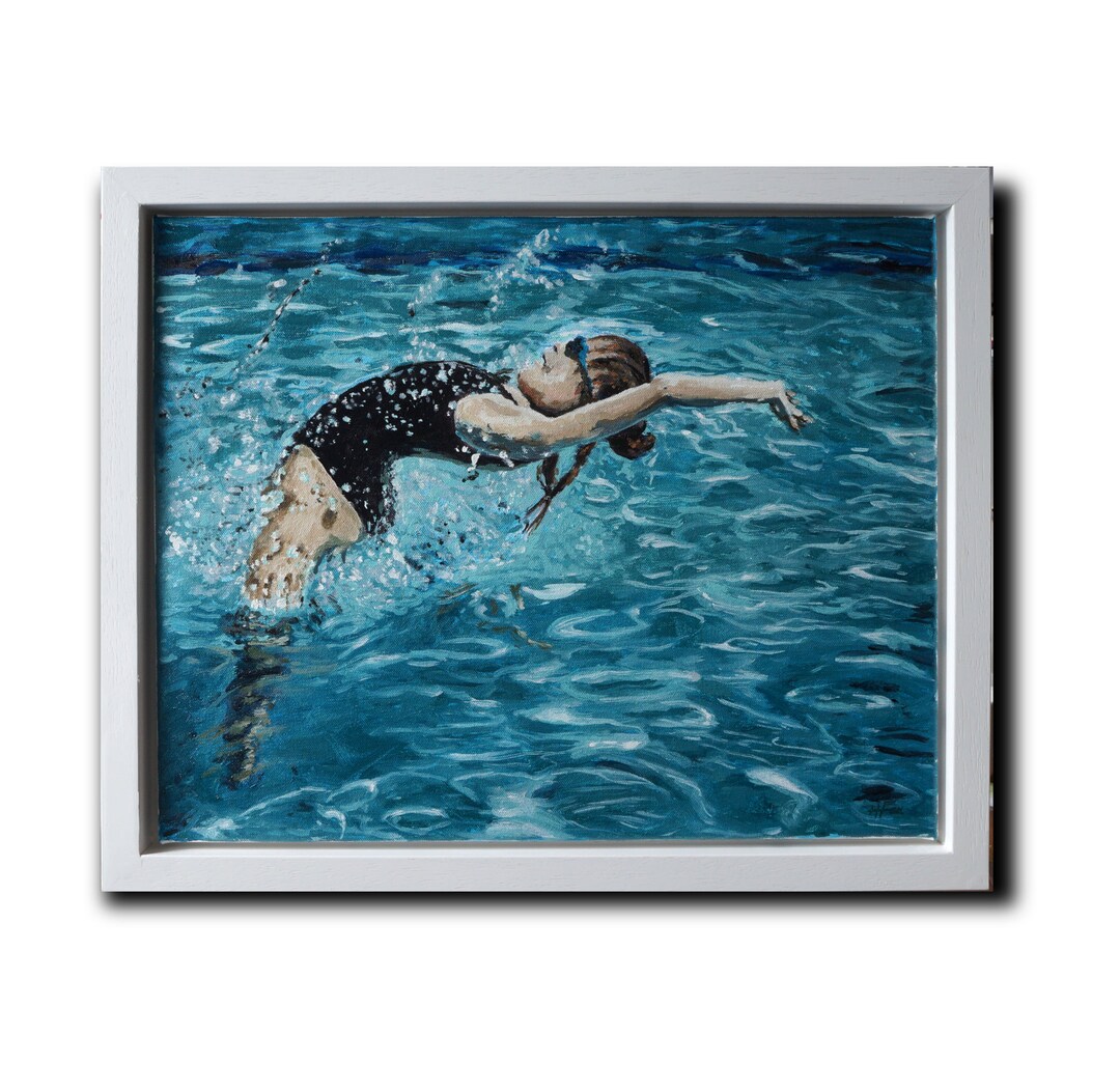 Dive in IV - Oil Painting of a Young Girl Diving Backwards Into a ...