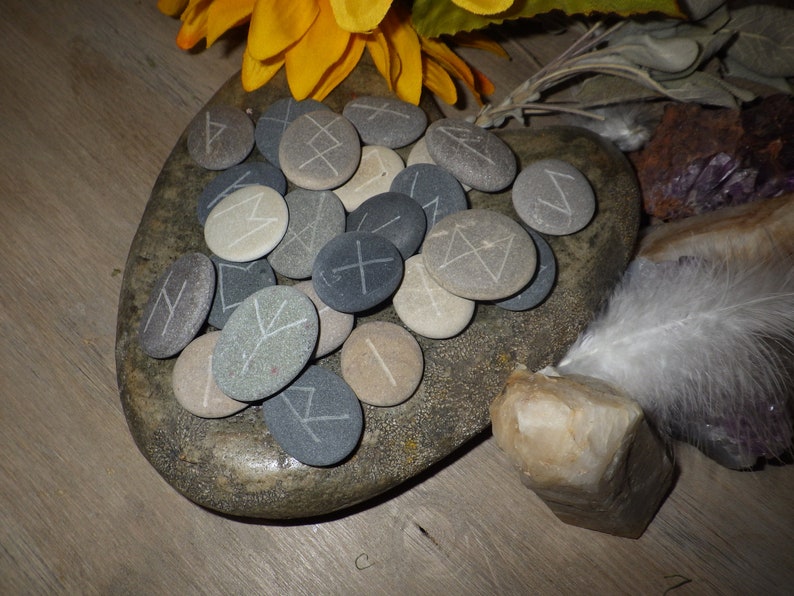 Hand Crafted, LARGE, Elder Futhark Runes, Natural Stone, Odin Runes ...