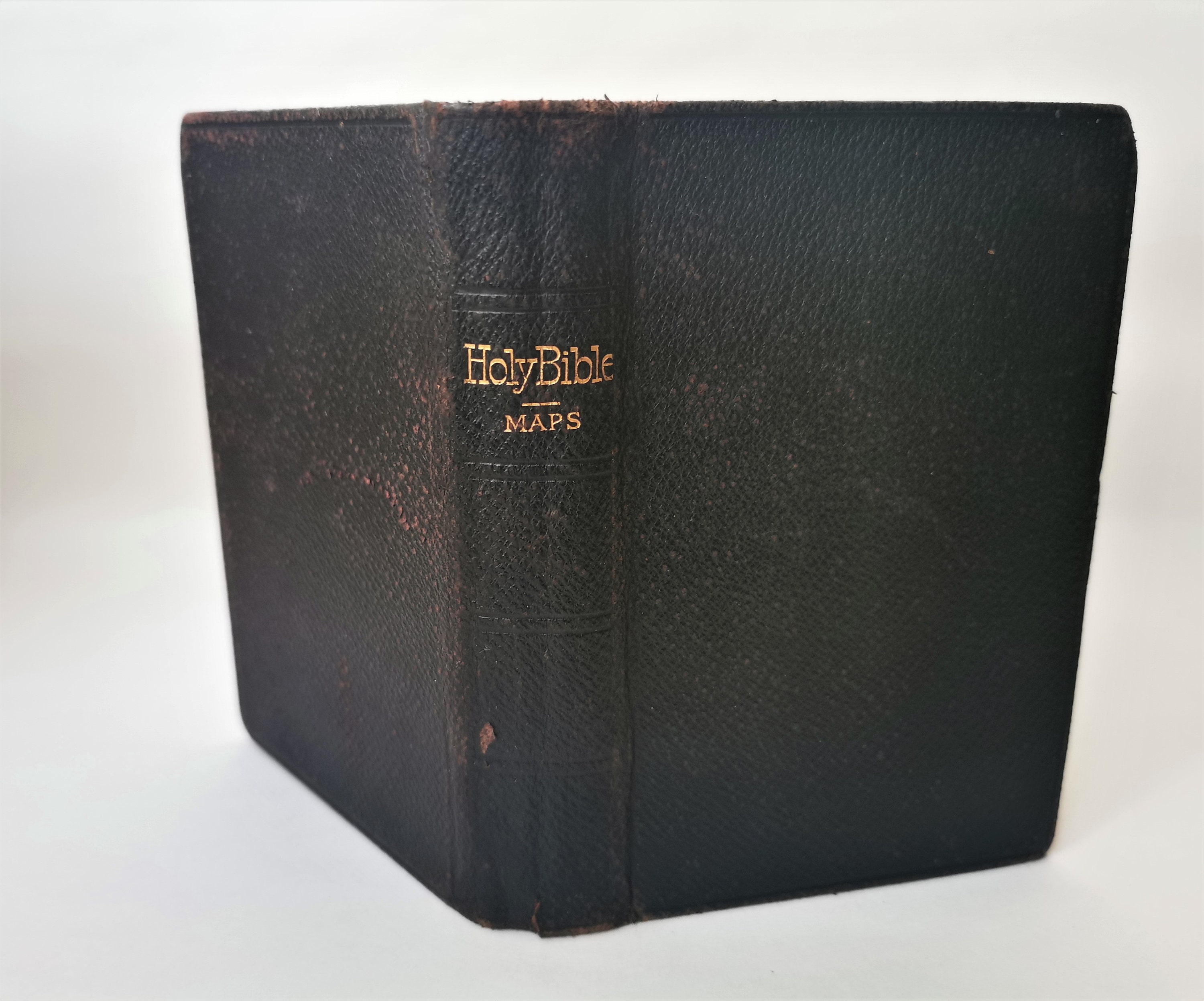 Holy Bible & Maps (c. 1900) Antique Black Leather King James Pocket ...