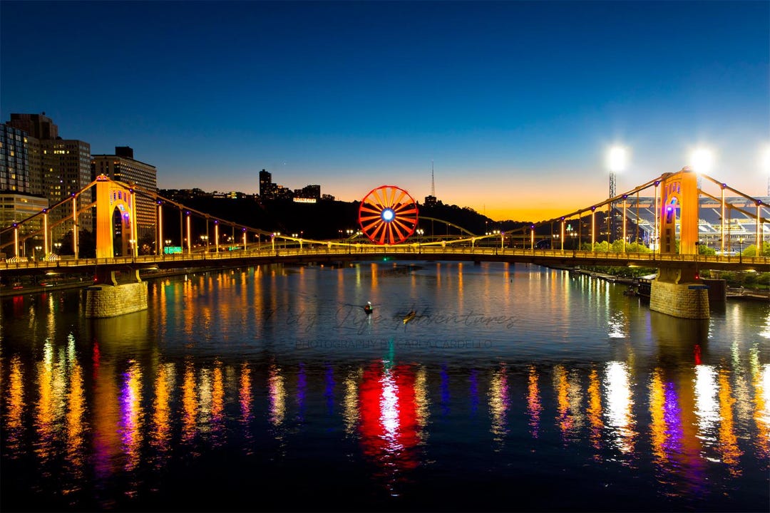Ferris Wheel on Clemente Bridge Sunset Photo Pittsburgh Print - Etsy