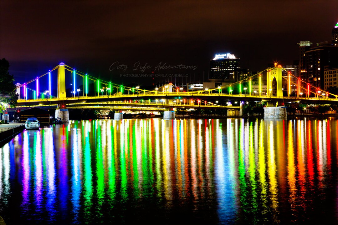 Rainbow Bridge Lights Close up on North Shore Photo | Pittsburgh Print ...