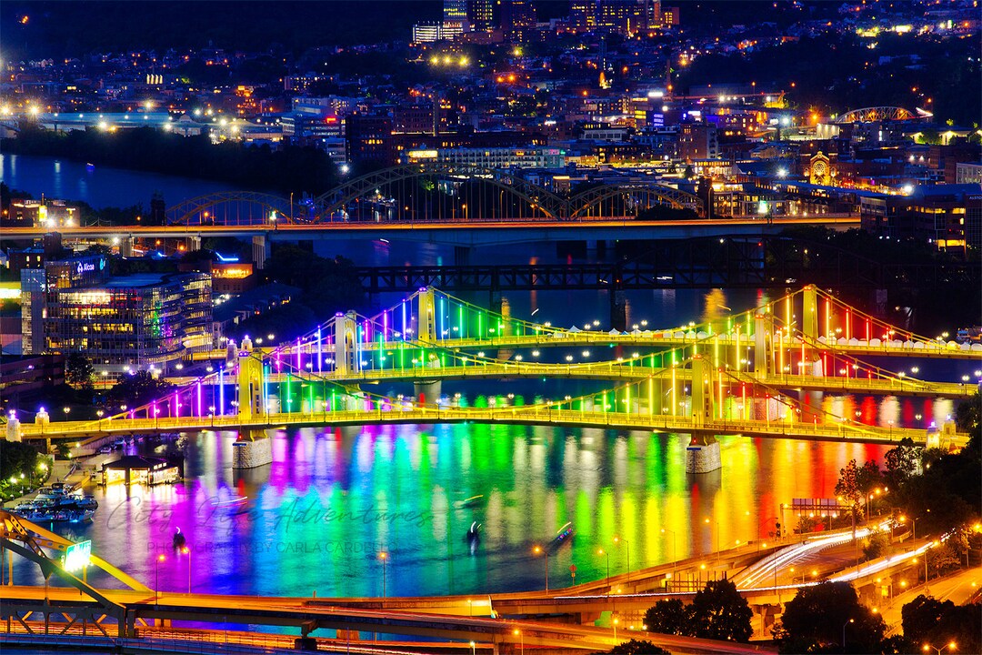Rainbow Bridge Lights Close up Photo | Pittsburgh Print - Etsy