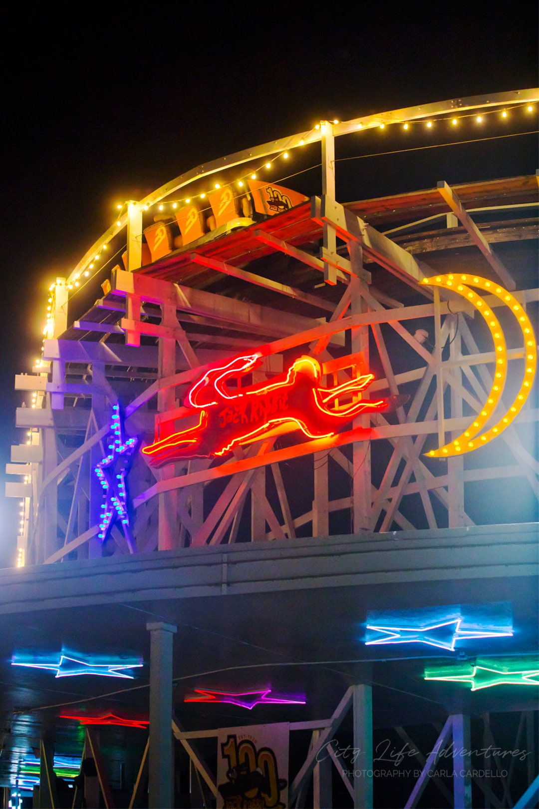 Kennywood Jack Rabbit Roller Coaster at Night Photo | Pittsburgh Print ...