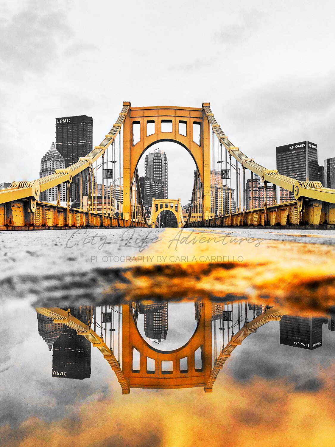Black and Gold Pittsburgh Bridge Reflection Photography | Pittsburgh ...